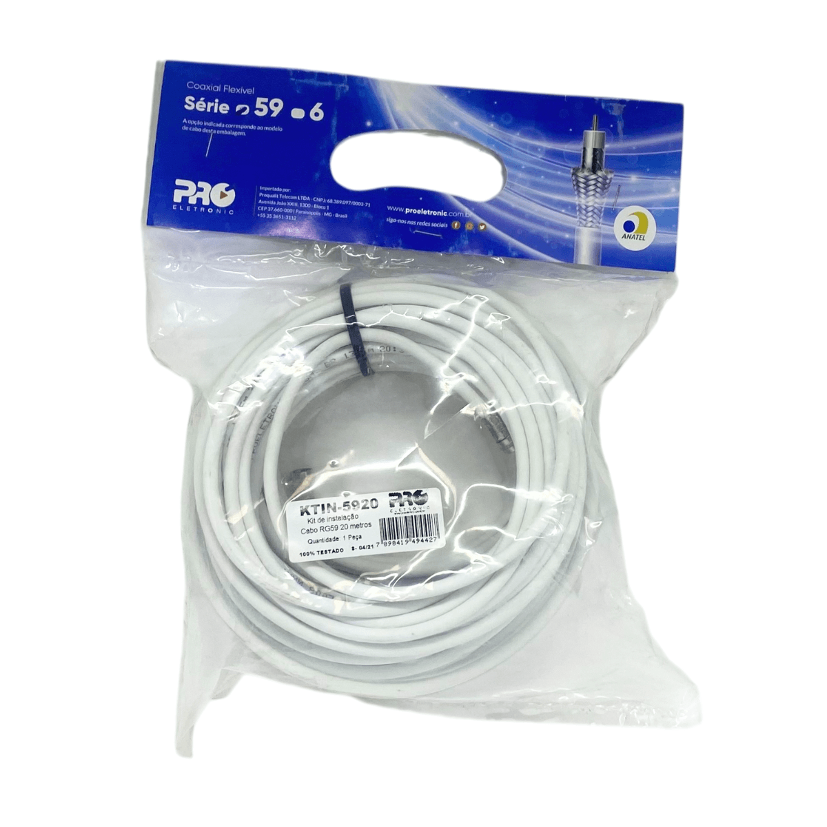 Kit Cabo RG59 20m | TV Satélite, Cabo e Digital Pronto - Proeletronic | Seu Parceiro no Universo ...